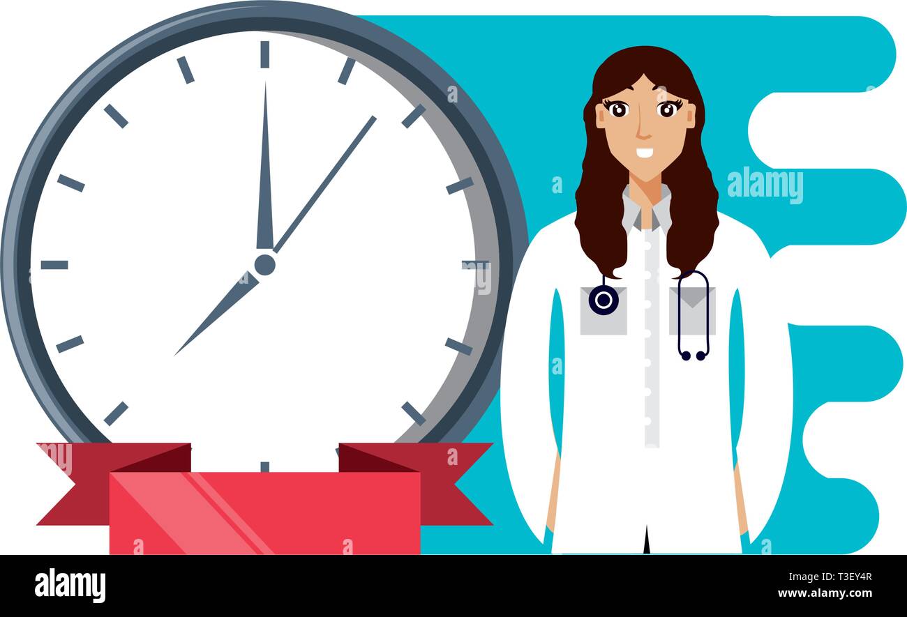 doctor female professional with clock time vector illustration design ...