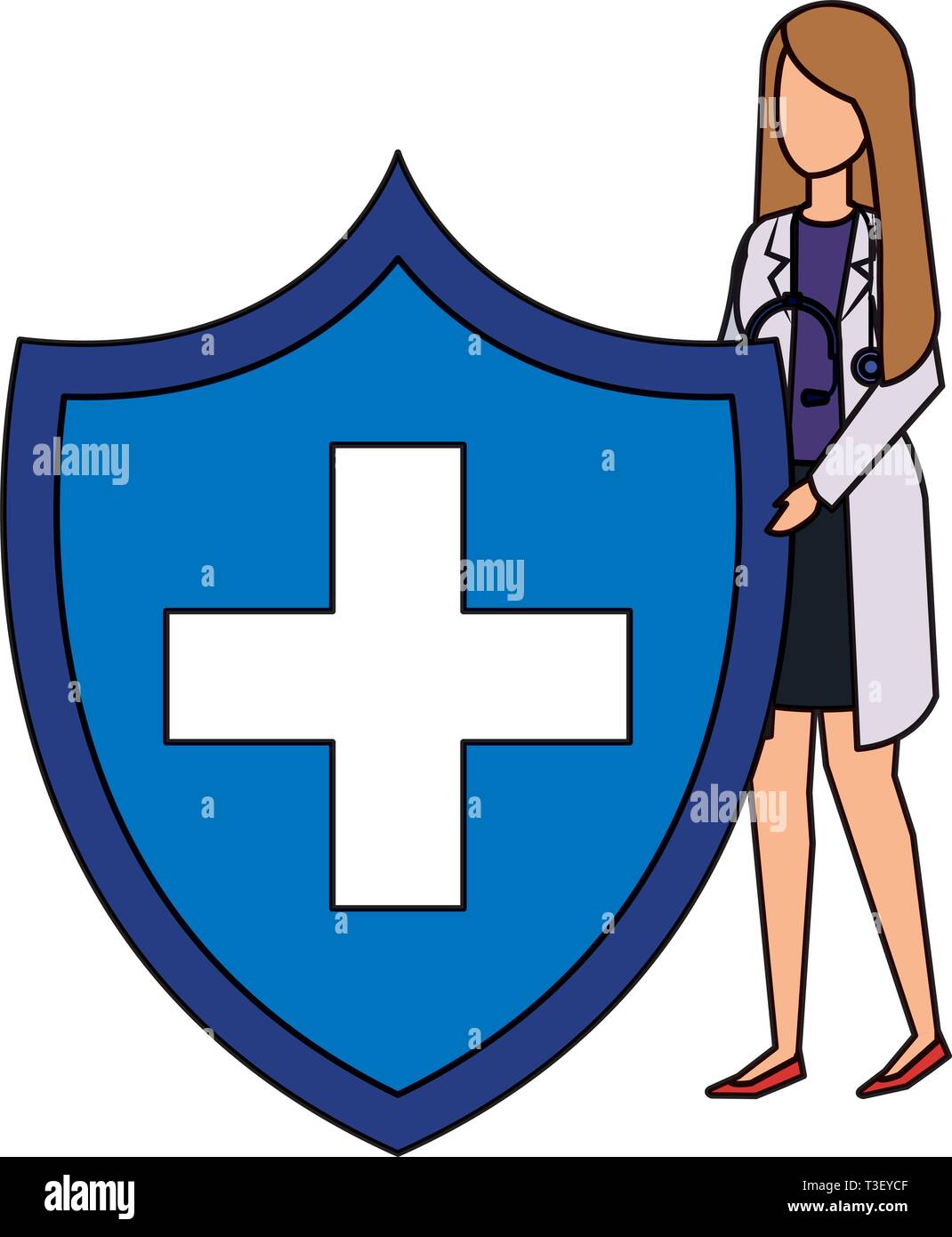 female doctor with stethoscope and medical shield Stock Vector Image ...