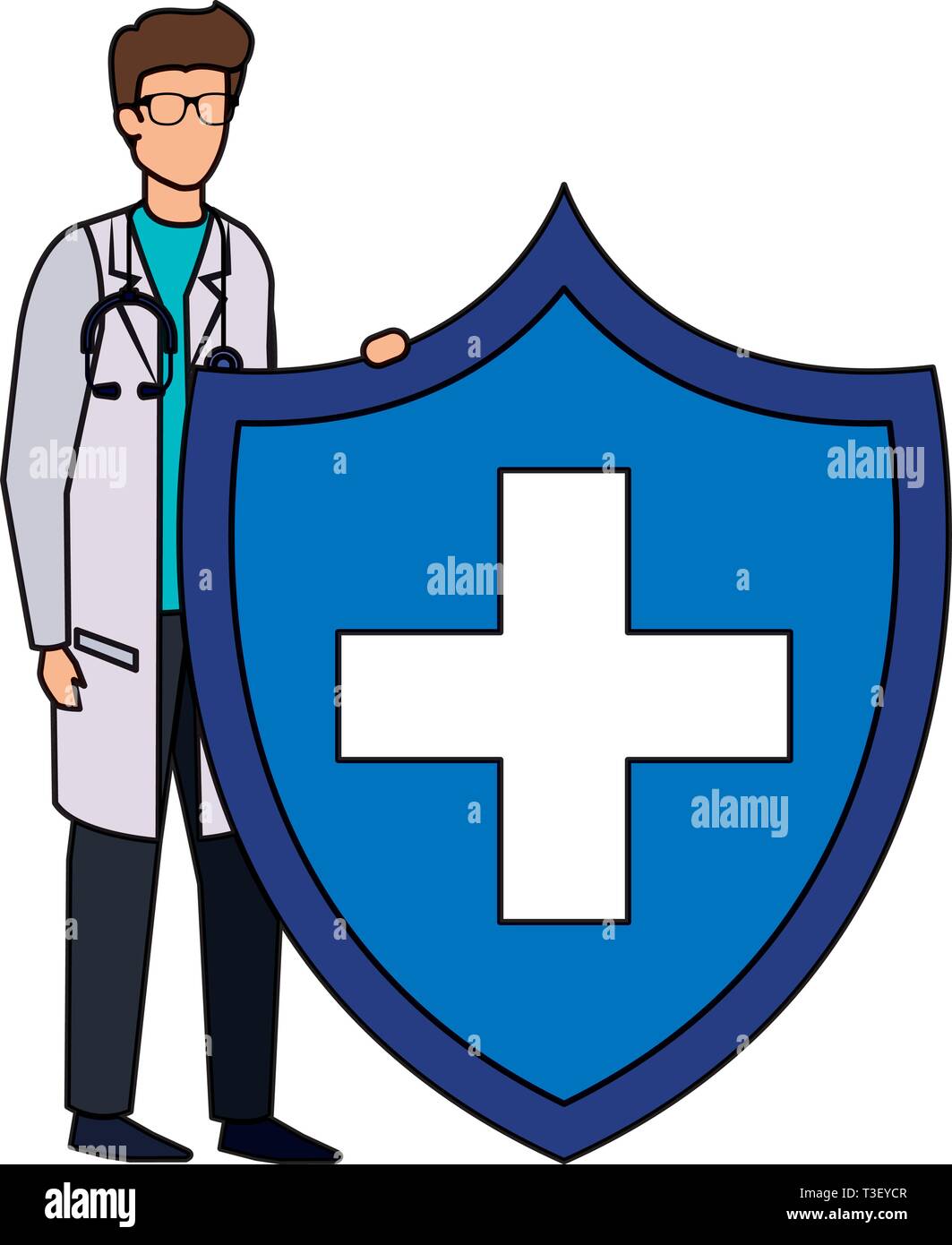 doctor with stethoscope and health shield Stock Vector Image & Art - Alamy