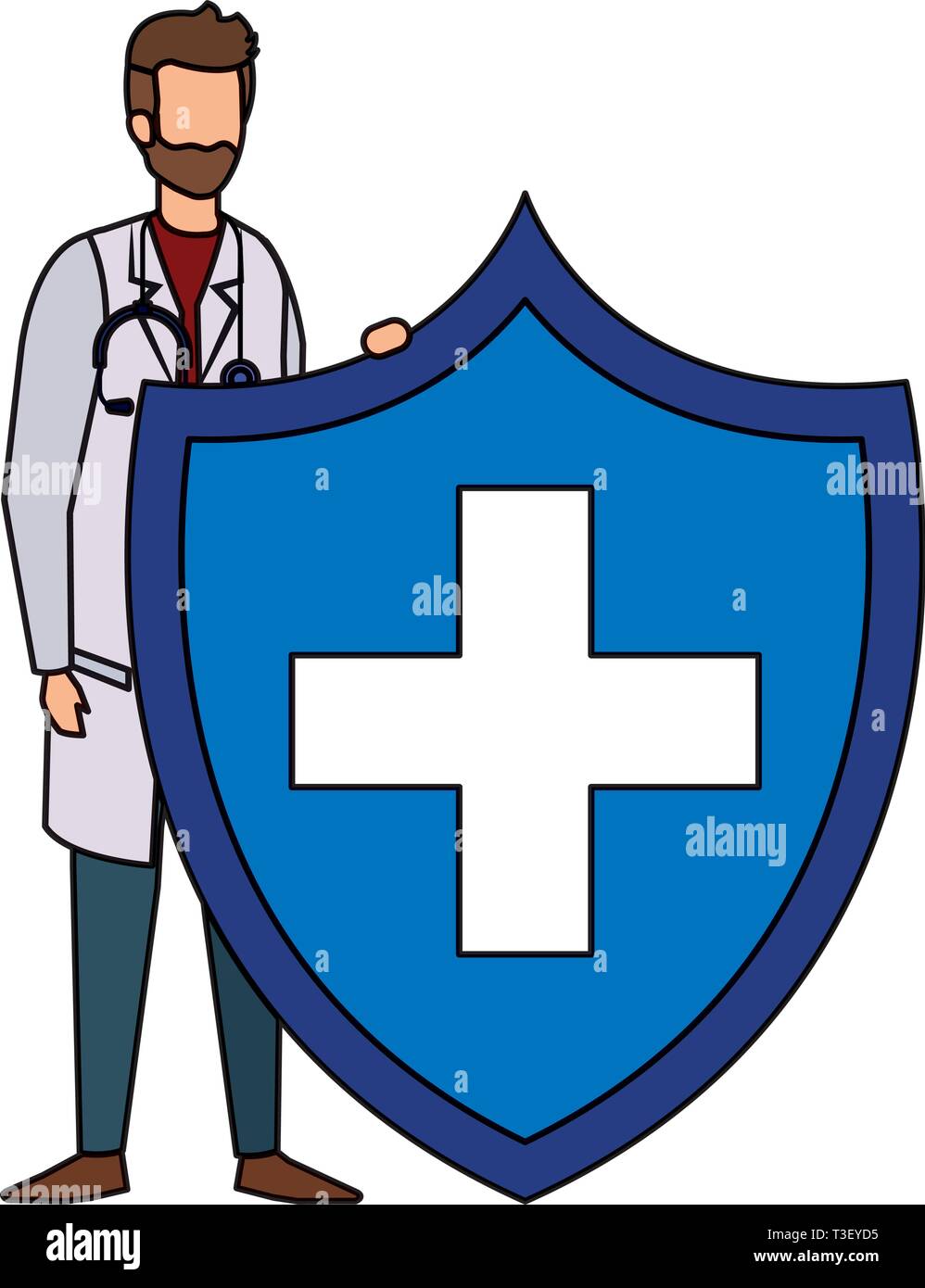 doctor with stethoscope and health shield Stock Vector Image & Art - Alamy