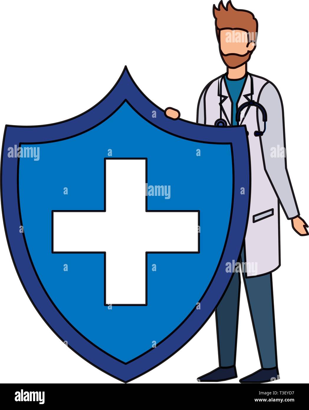 doctor with stethoscope and health shield Stock Vector Image & Art - Alamy