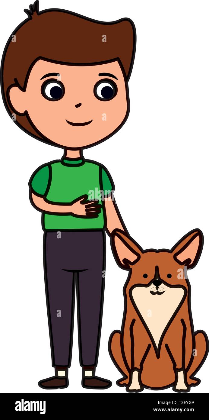 cute little boy with dog character Stock Vector Image & Art - Alamy
