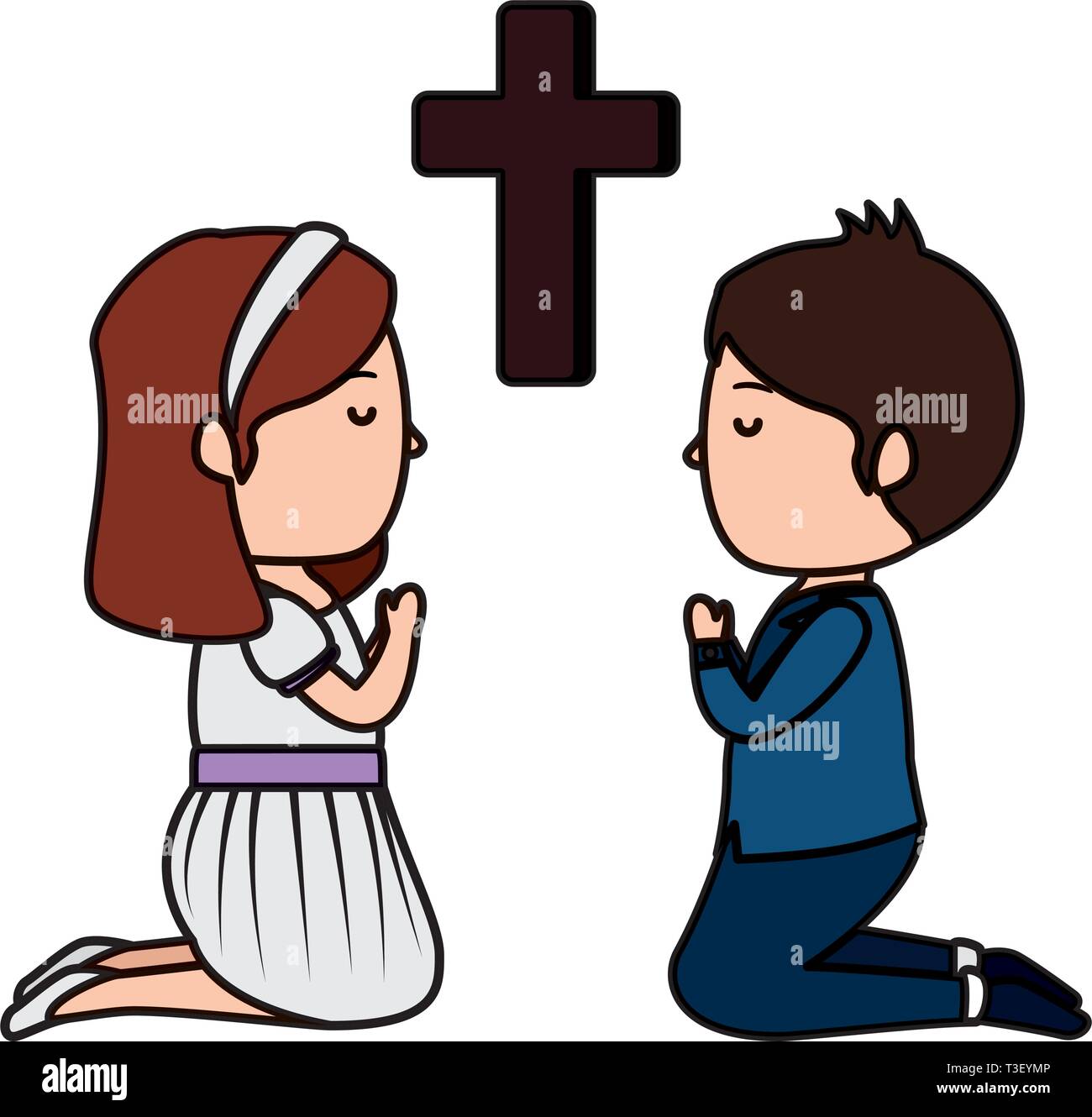 little kids kneeling with cross first communion Stock Vector Image ...