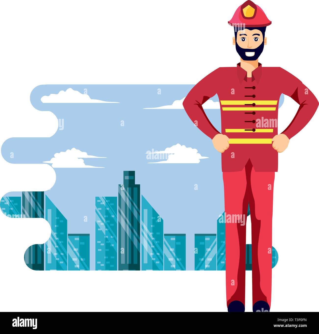 firefighter professional with cityscape vector illustration design ...