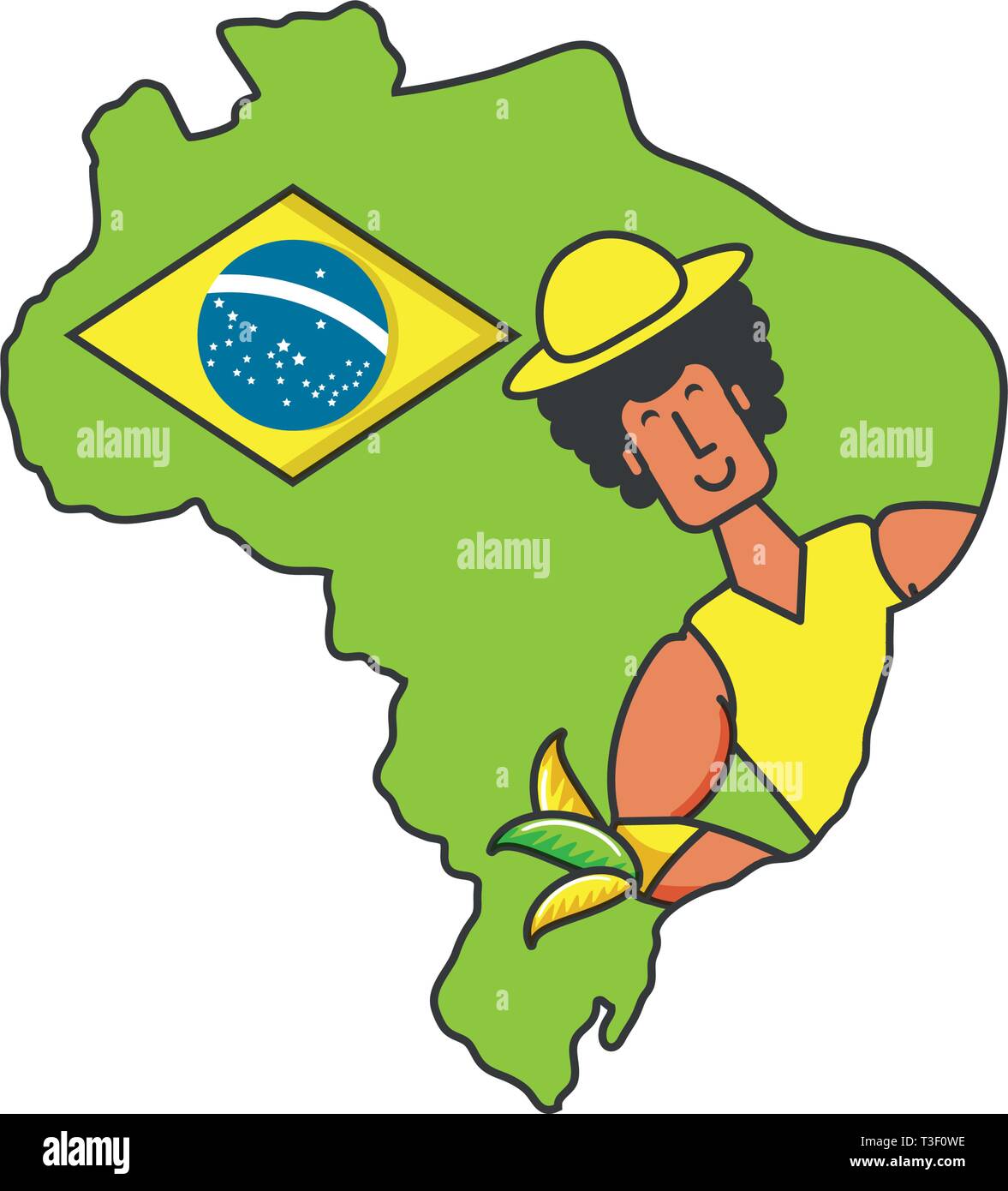 man brazilian dancer with map of brazil vector illustration design ...