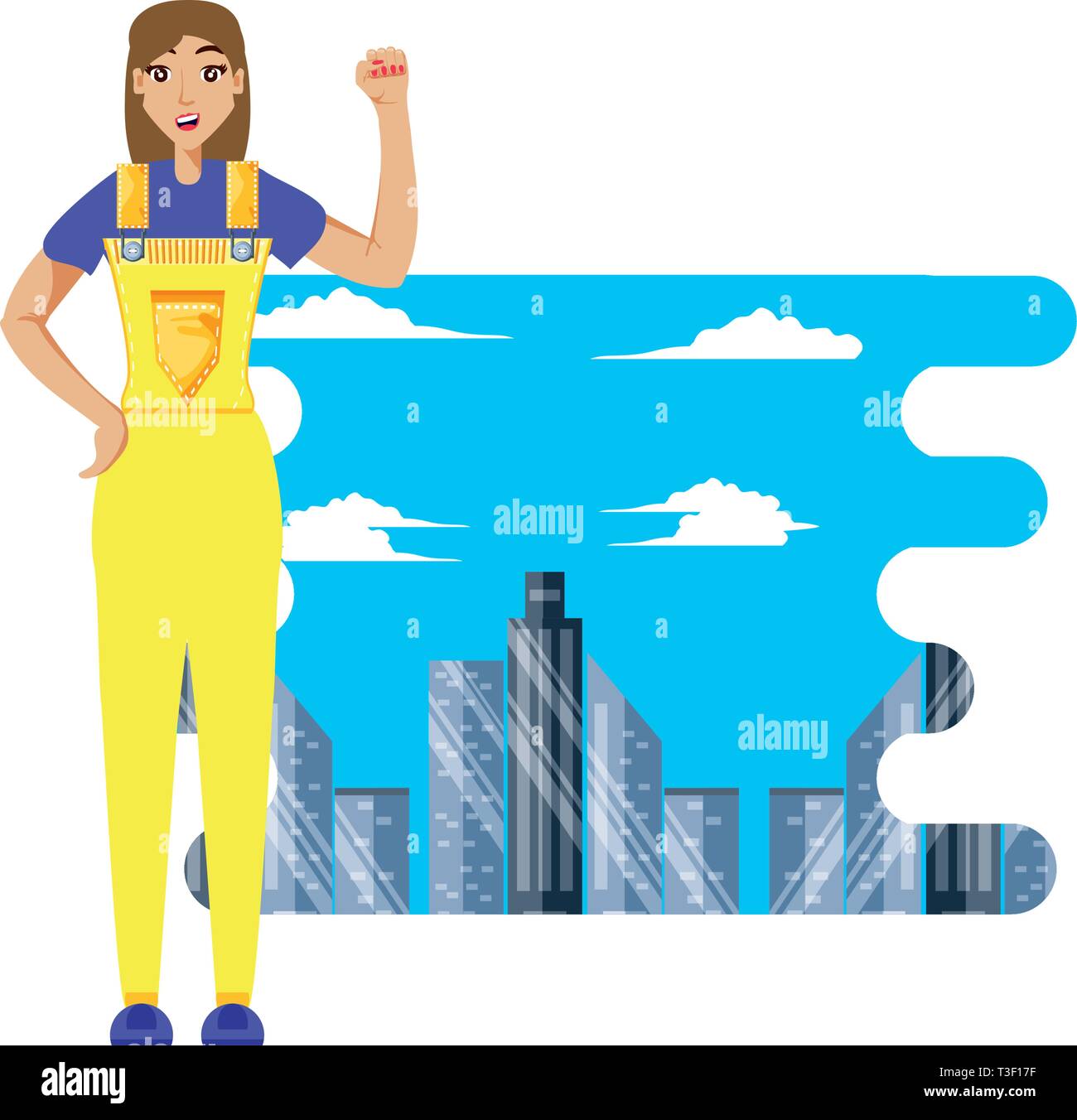 worker construction woman with cityscape vector illustration design ...