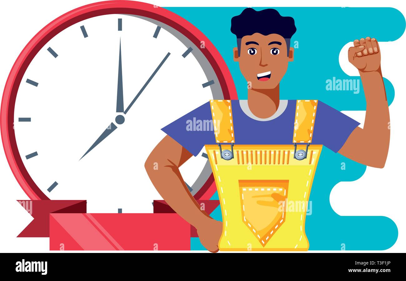worker construction man with clock time vector illustration design ...