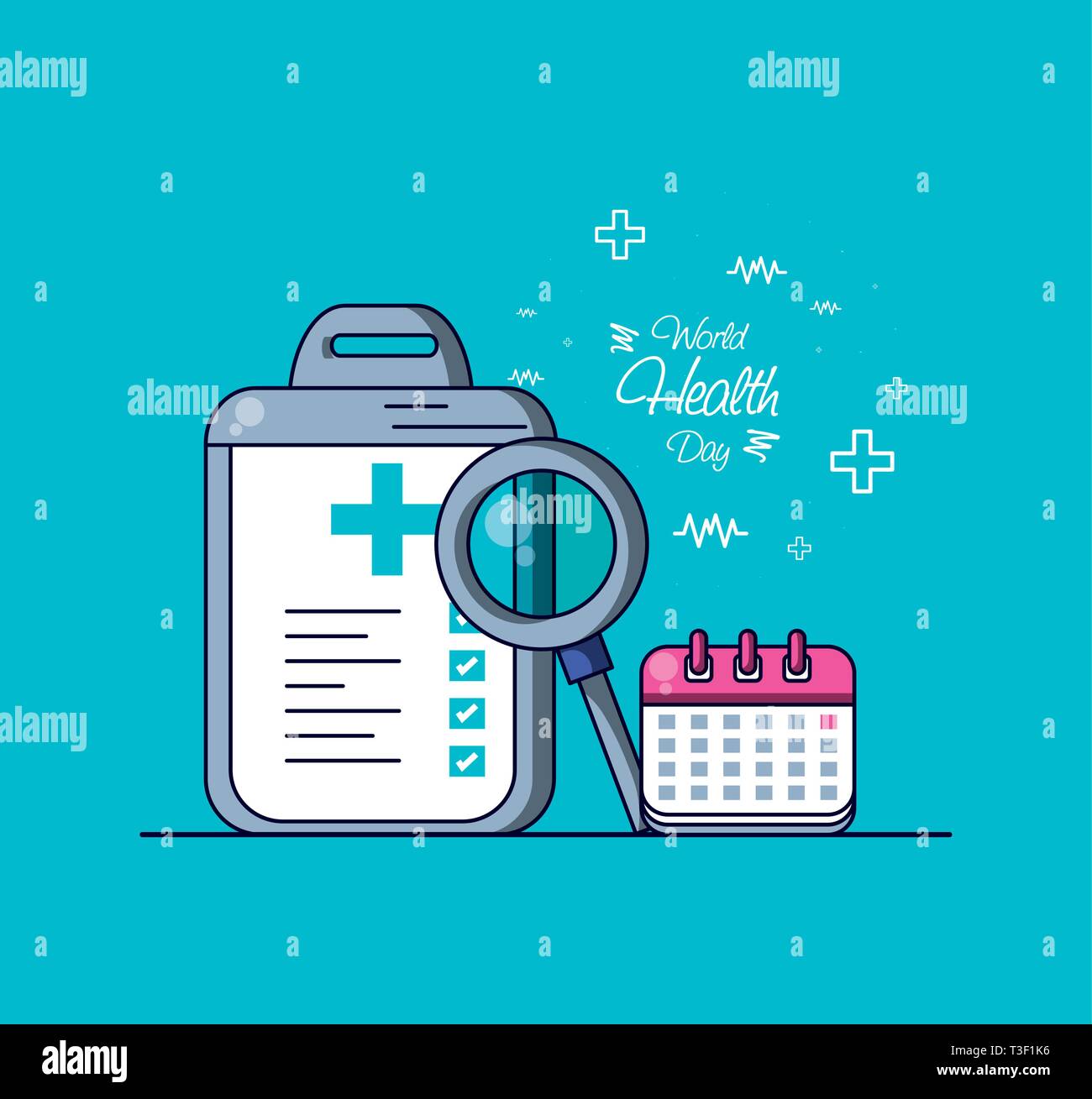 world health day with calendar reminder and set icons vector ...