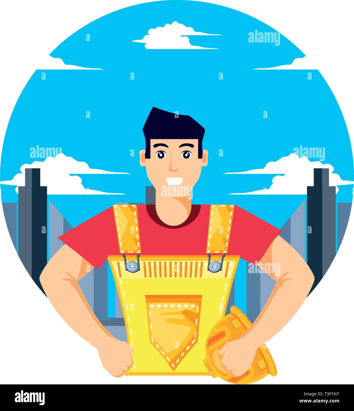 worker construction man with cityscape vector illustration design Stock ...