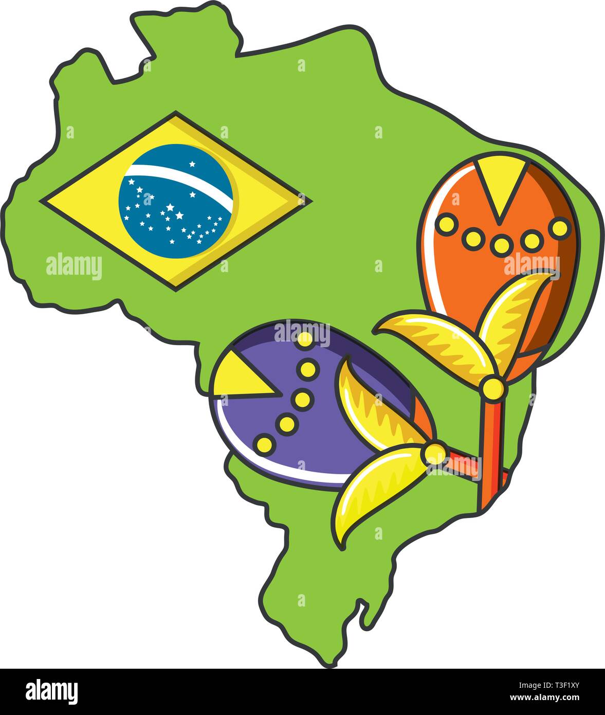 carnival maracas with map of brazil vector illustration design Stock ...