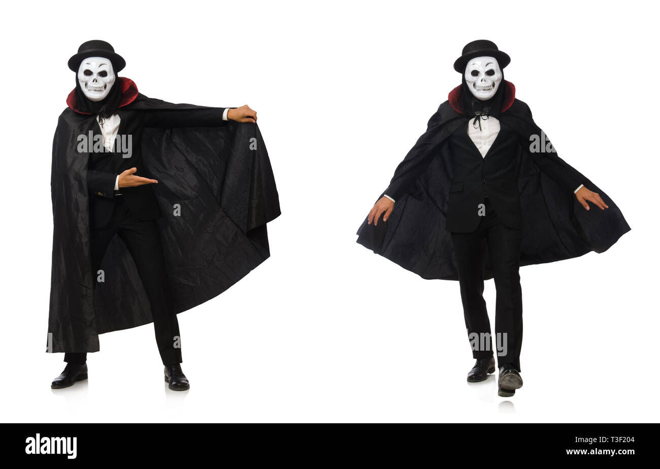 Man with scary mask isolated on white Stock Photo - Alamy