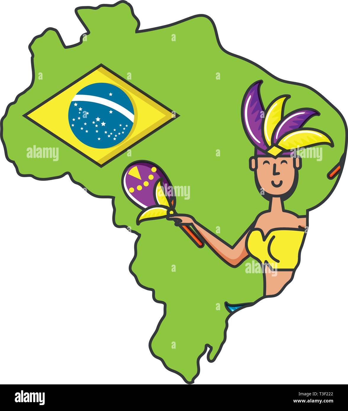 woman brazilian dancer with map of brazil vector illustration design ...