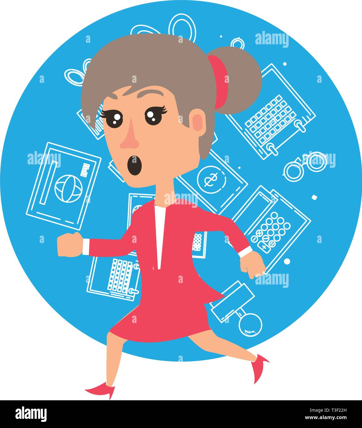 business woman running with set icons office vector illustration design ...