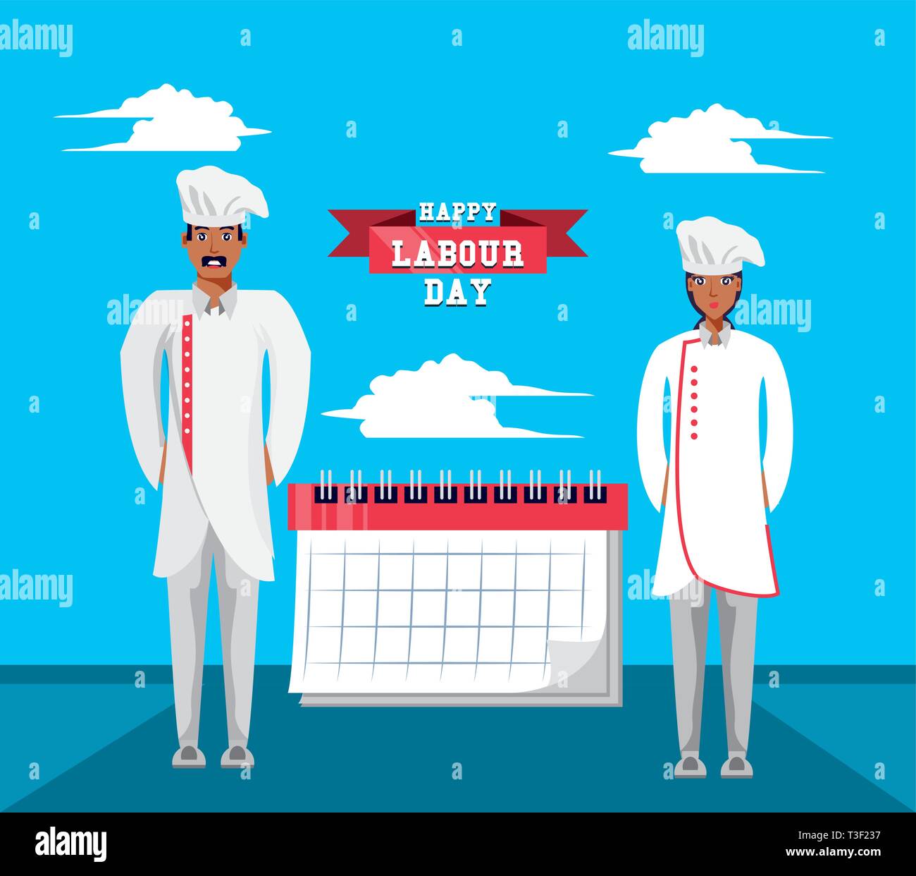 happy labour day with chef and calendar vector illustration design ...
