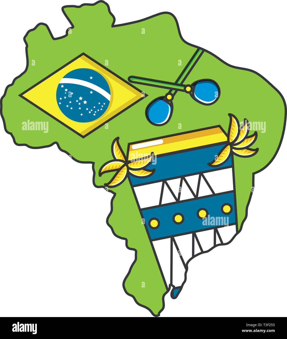 bongo drum instrument with map of brazil vector illustration design ...