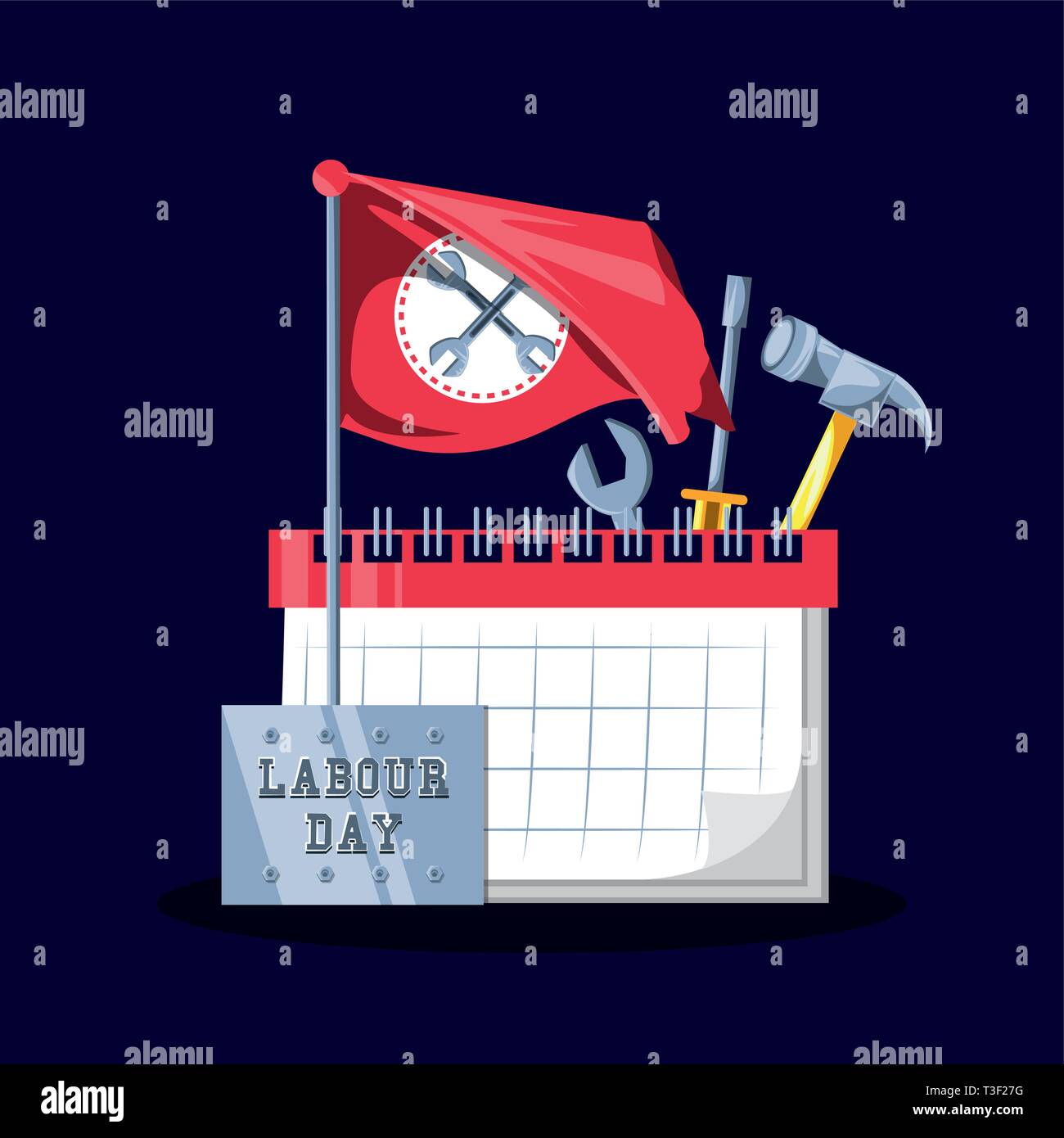 labour day celebration with calendar and tools vector illustration ...