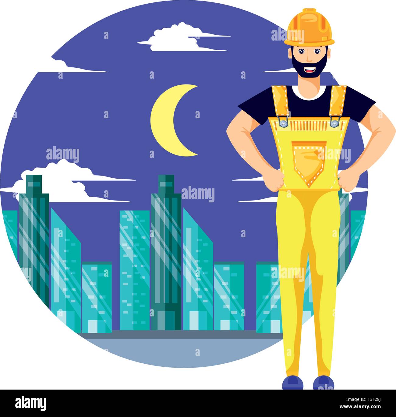 worker construction man with cityscape vector illustration design Stock ...