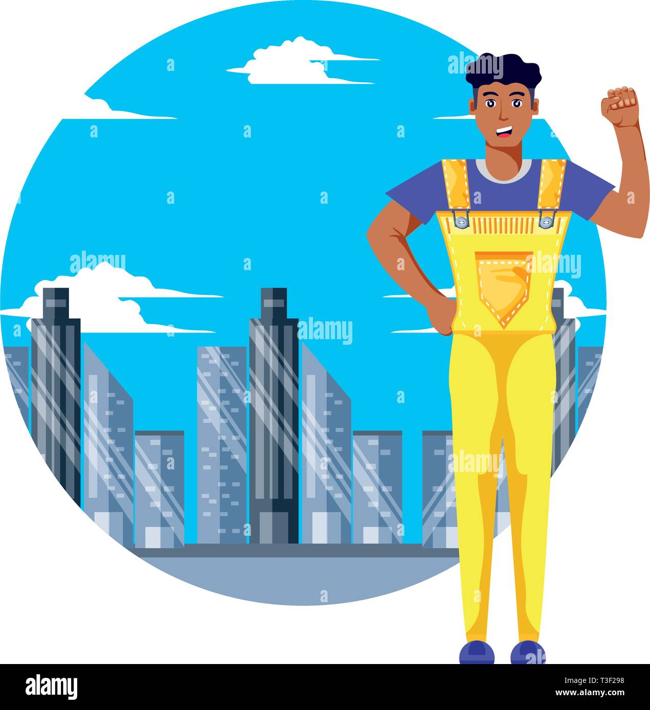 worker construction man with cityscape vector illustration design Stock ...