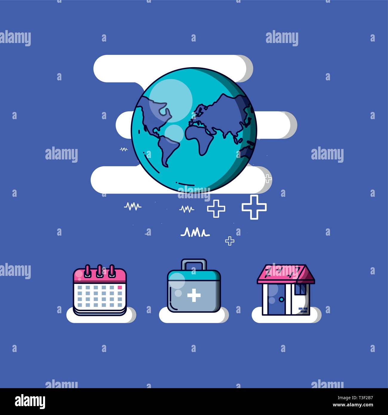 world health day with planet and set icons vector illustration design ...