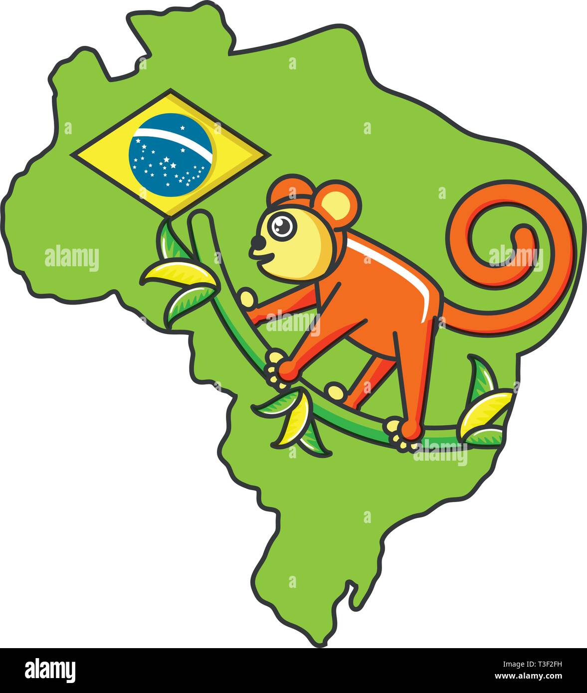 monkey animal with map of brazil vector illustration design Stock ...