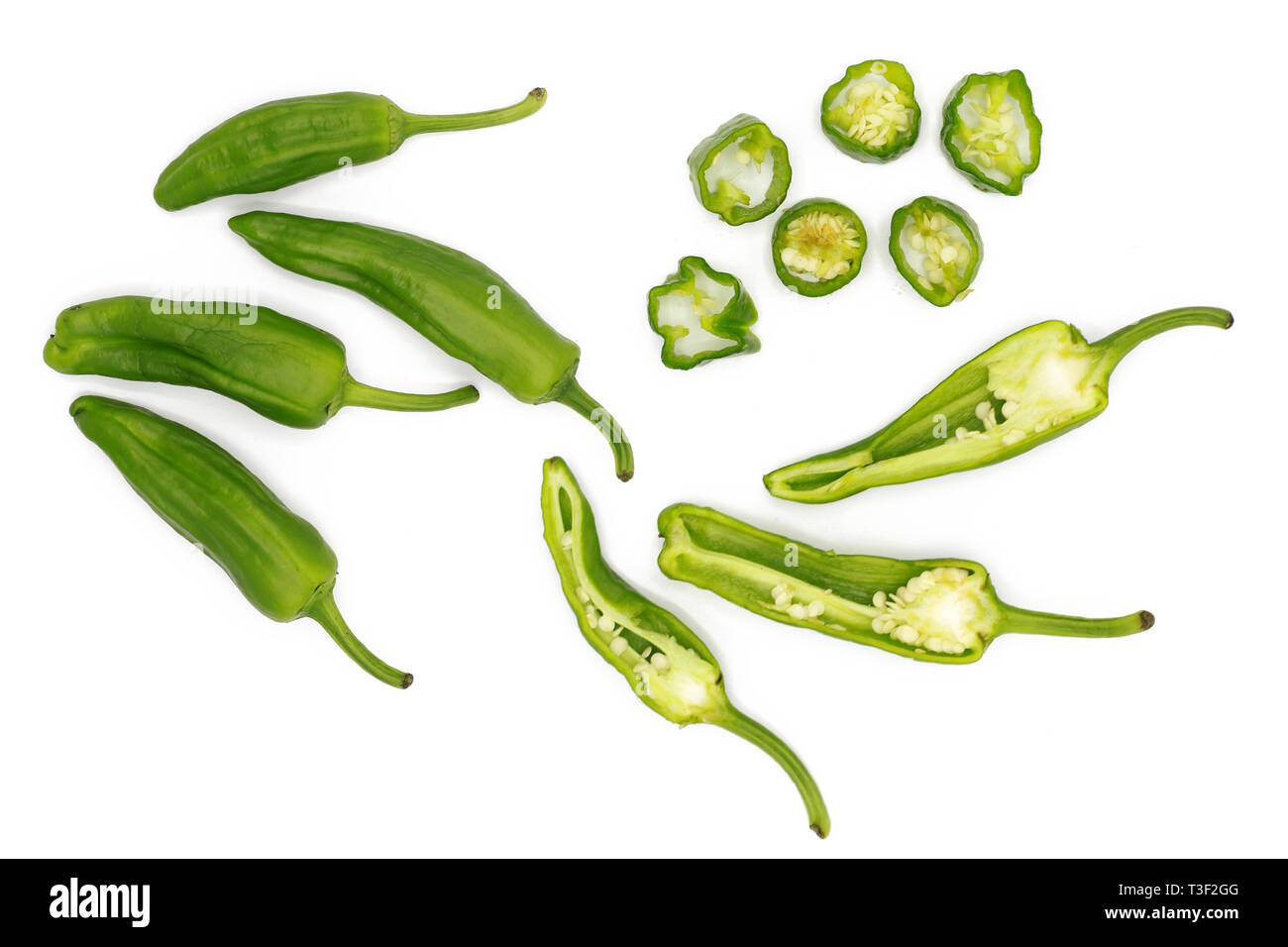chilli pod - set of fresh whole and chopped fresh green chili peppers ...