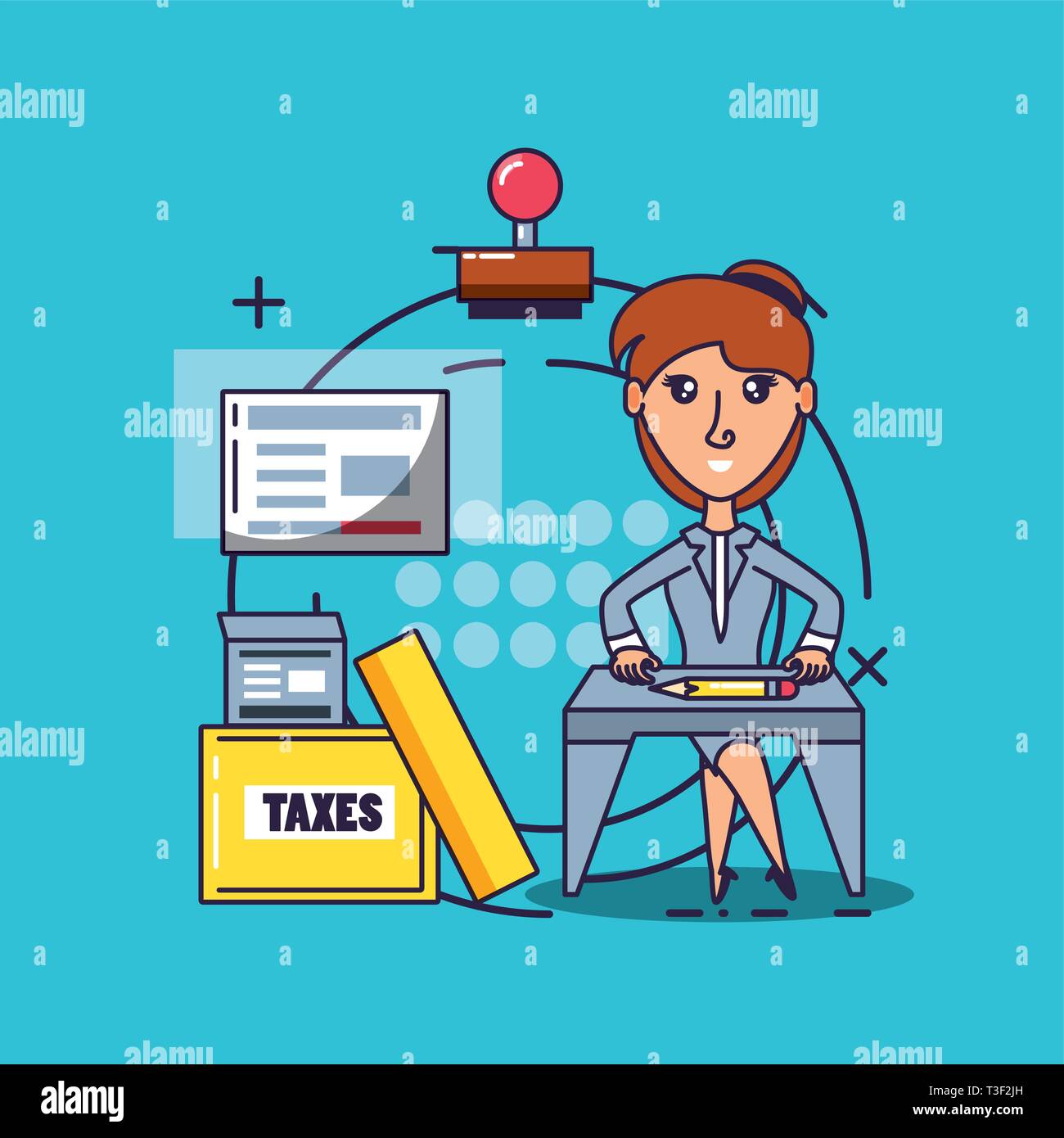 tax day with businesswoman and set icons vector illustration design ...