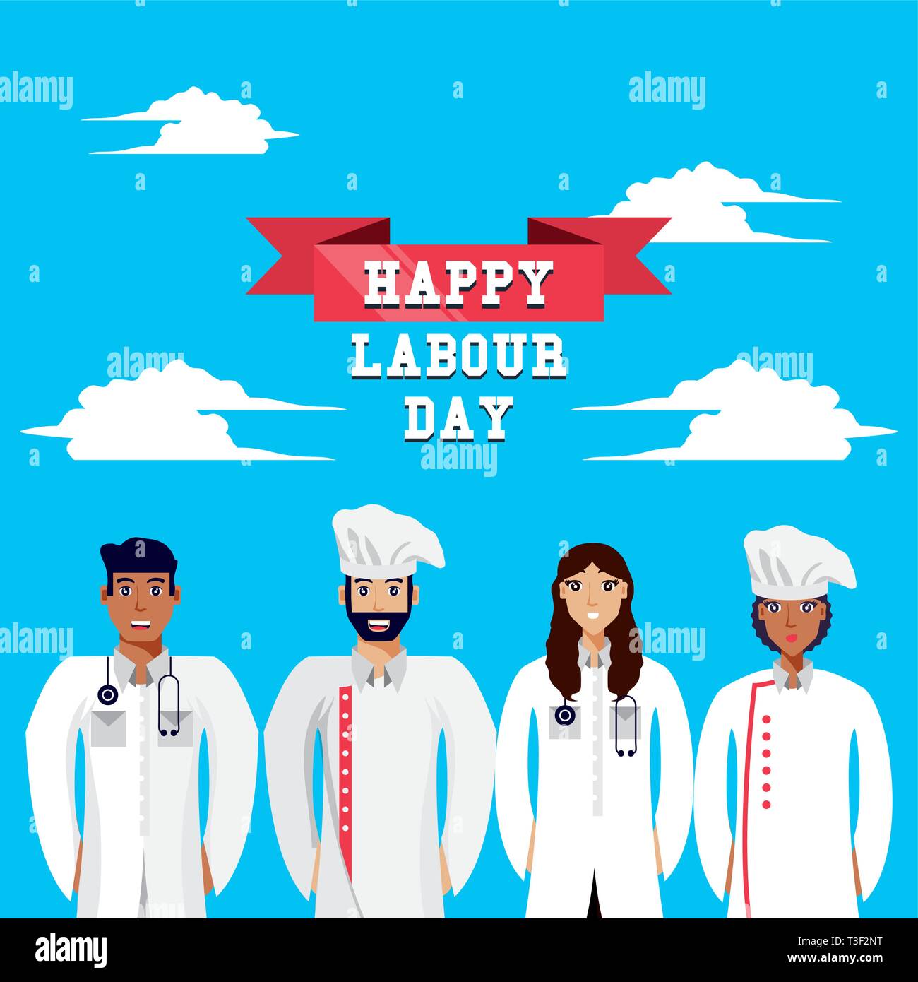 happy labour day with doctors and chef vector illustration design Stock ...