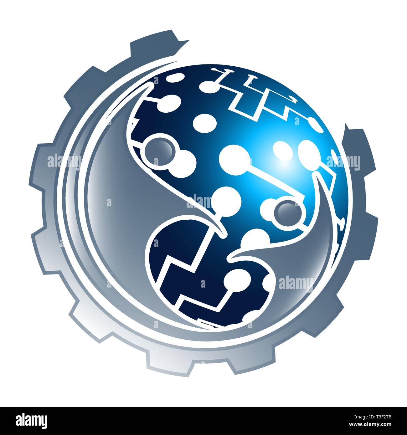 Digital technology sphere gear with people concept design. Symbol ...