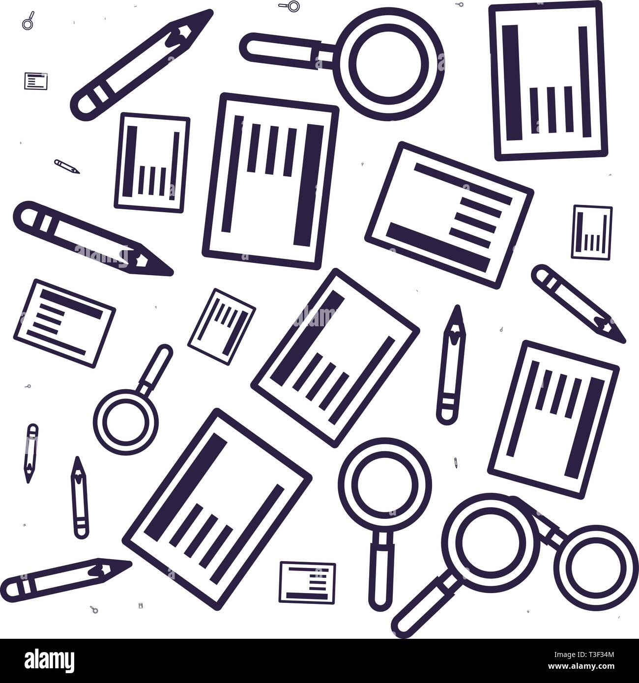 pattern of magnifying glasses with document and paper vector ...