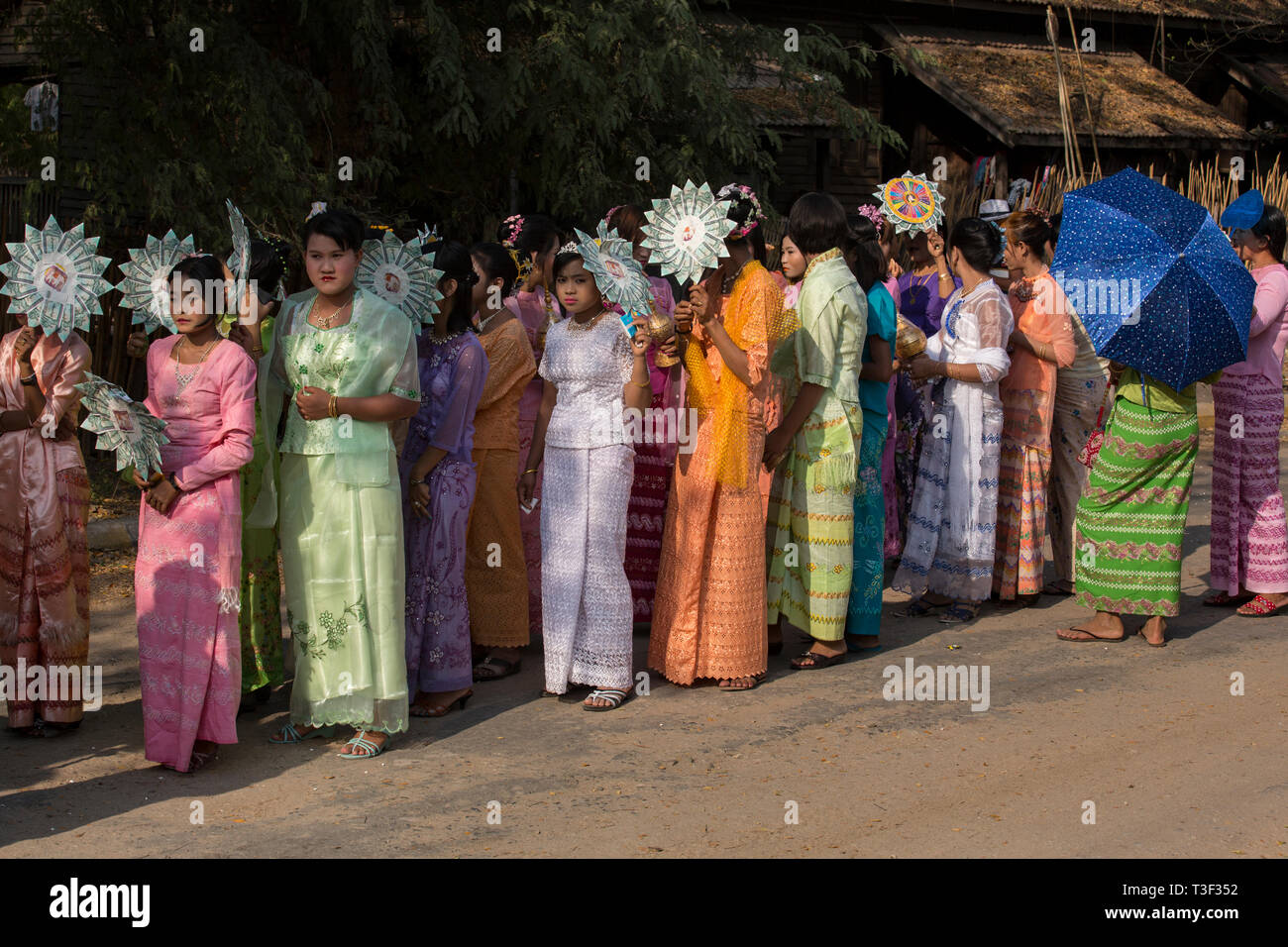 Traditional Buddhist Shinbyu procession for the initiation of all young ...