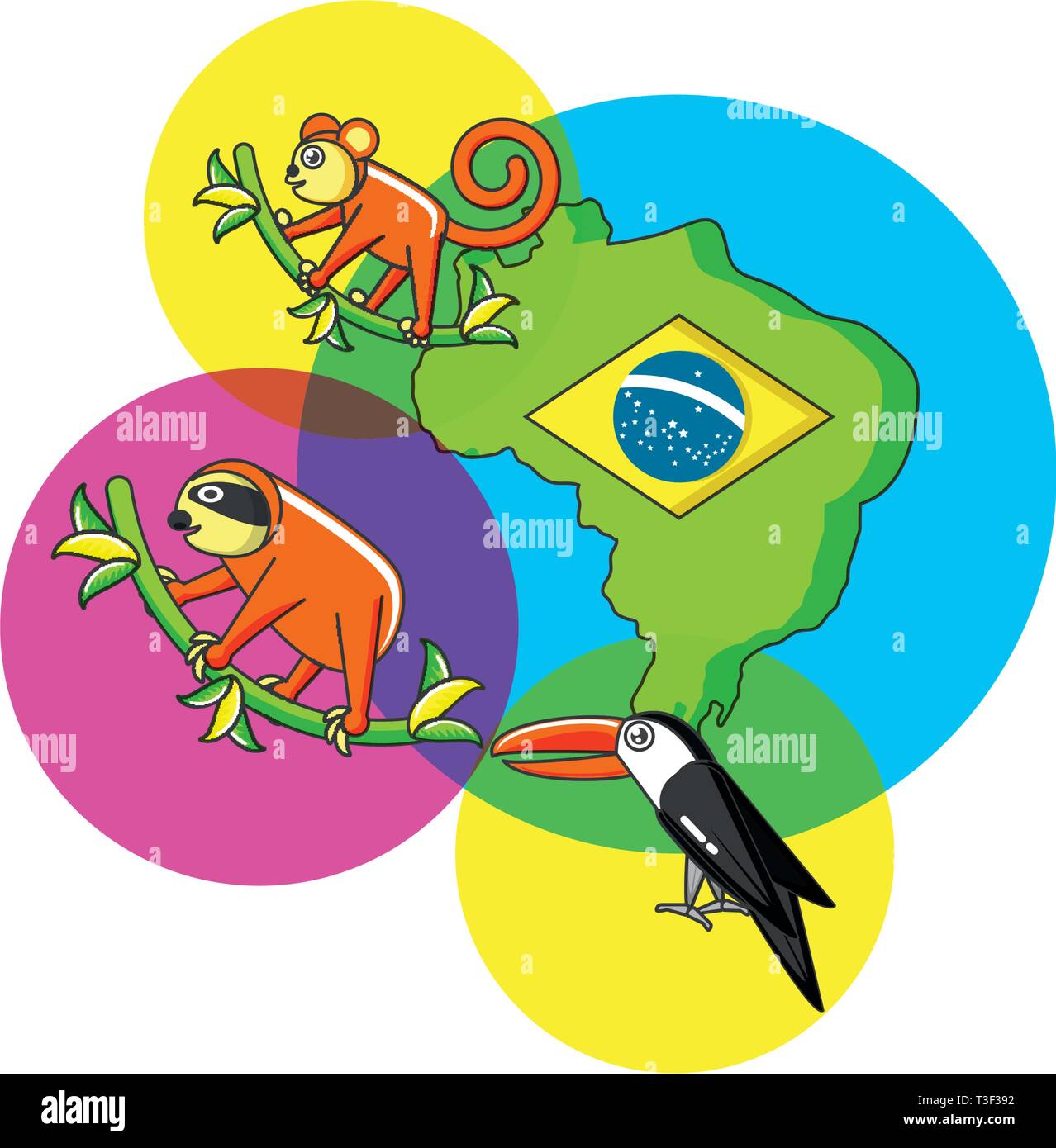 map of brazil with animals vector illustration design Stock Vector ...