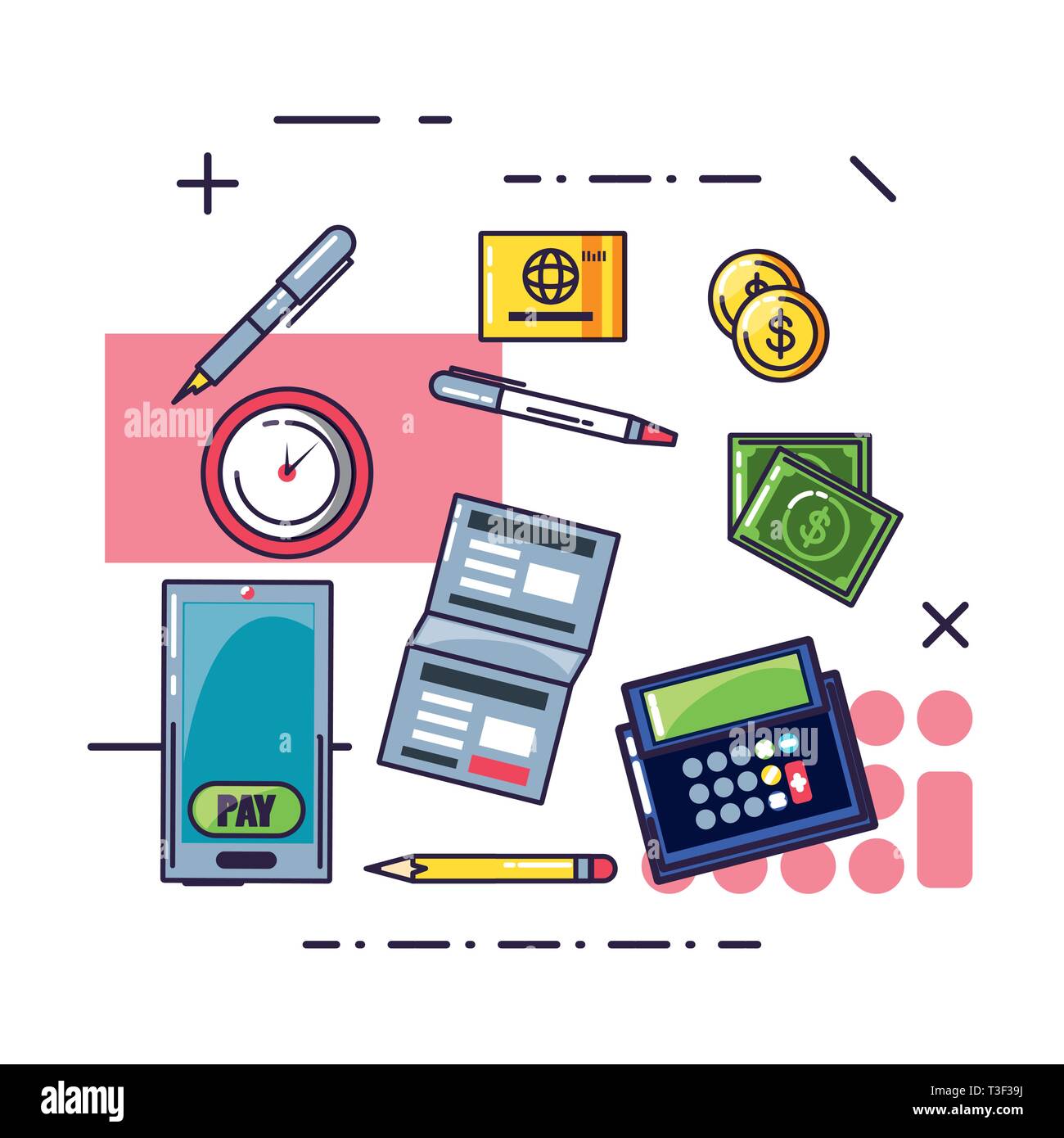 financial calculator with document and set icons vector illustration ...