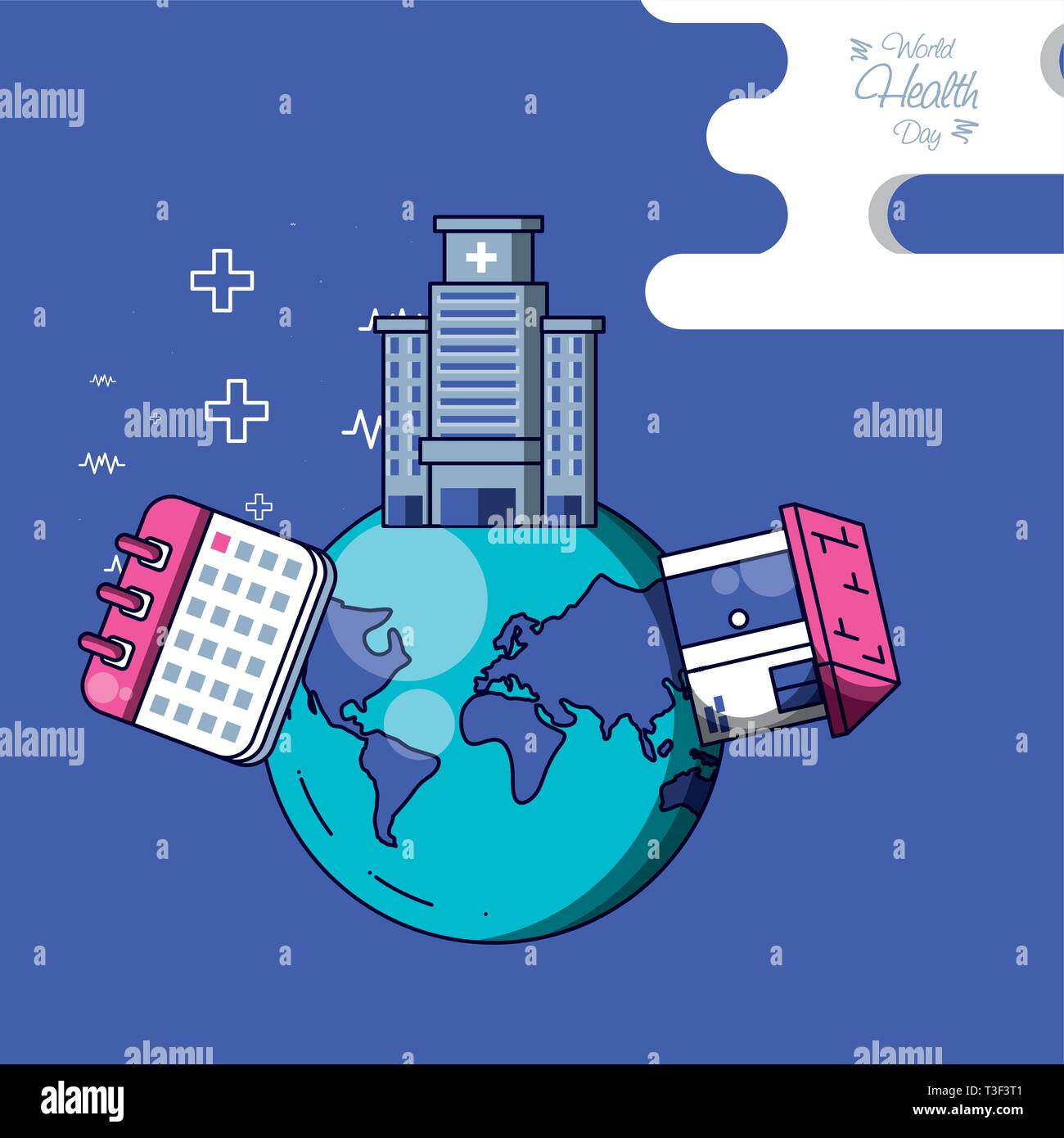world health day with planet and set icons vector illustration design ...