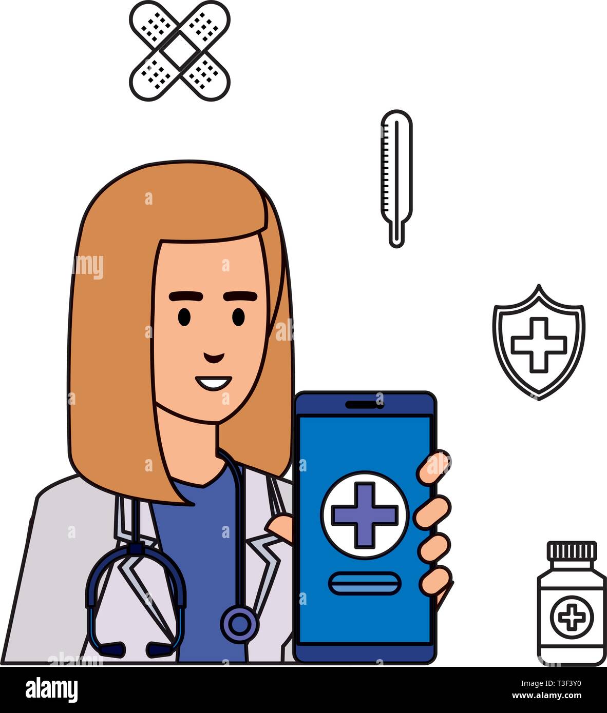 professional female doctor telemedicine service icons Stock Vector ...