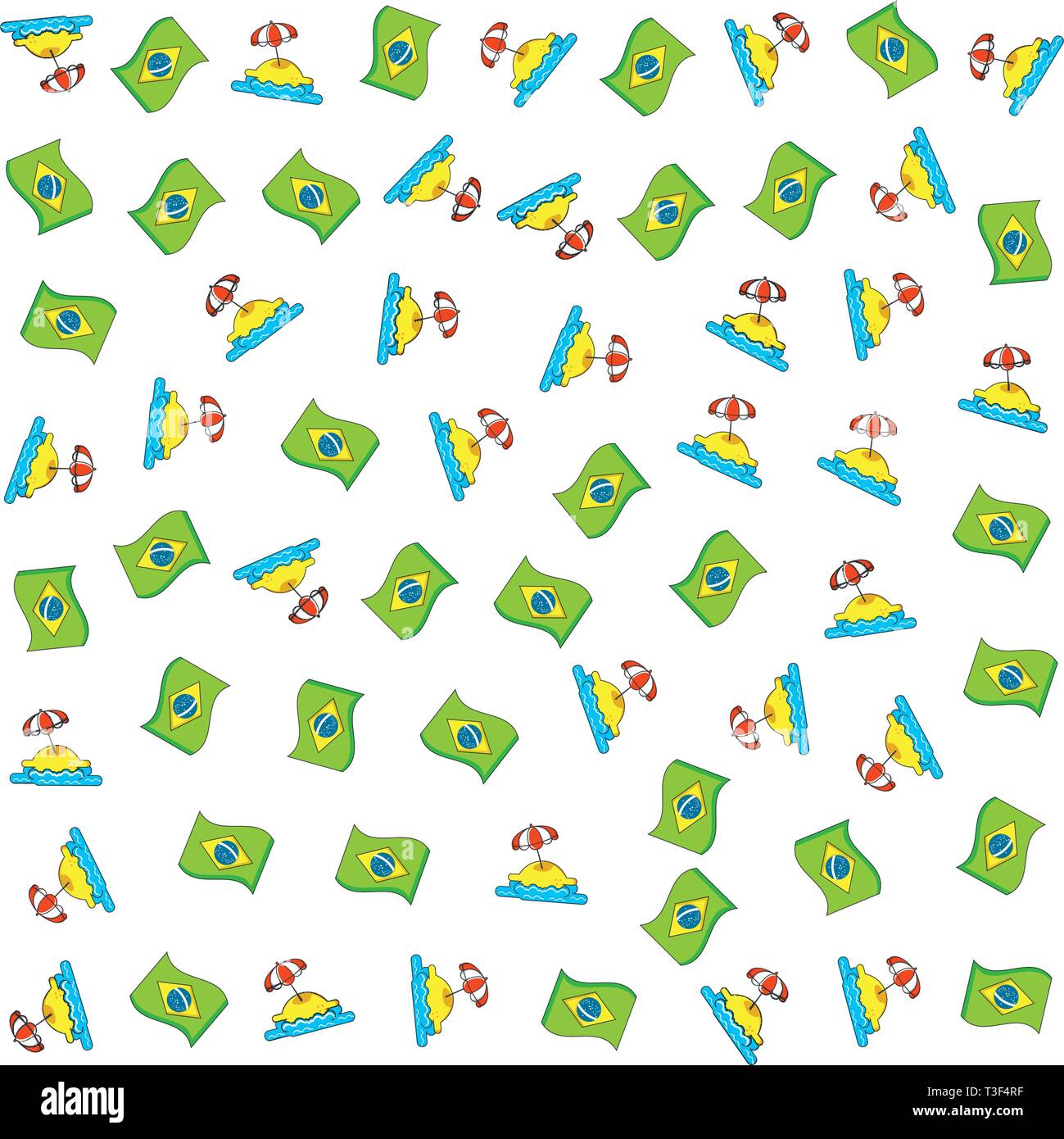 pattern flag of brazil with parasol and beach vector illustration ...