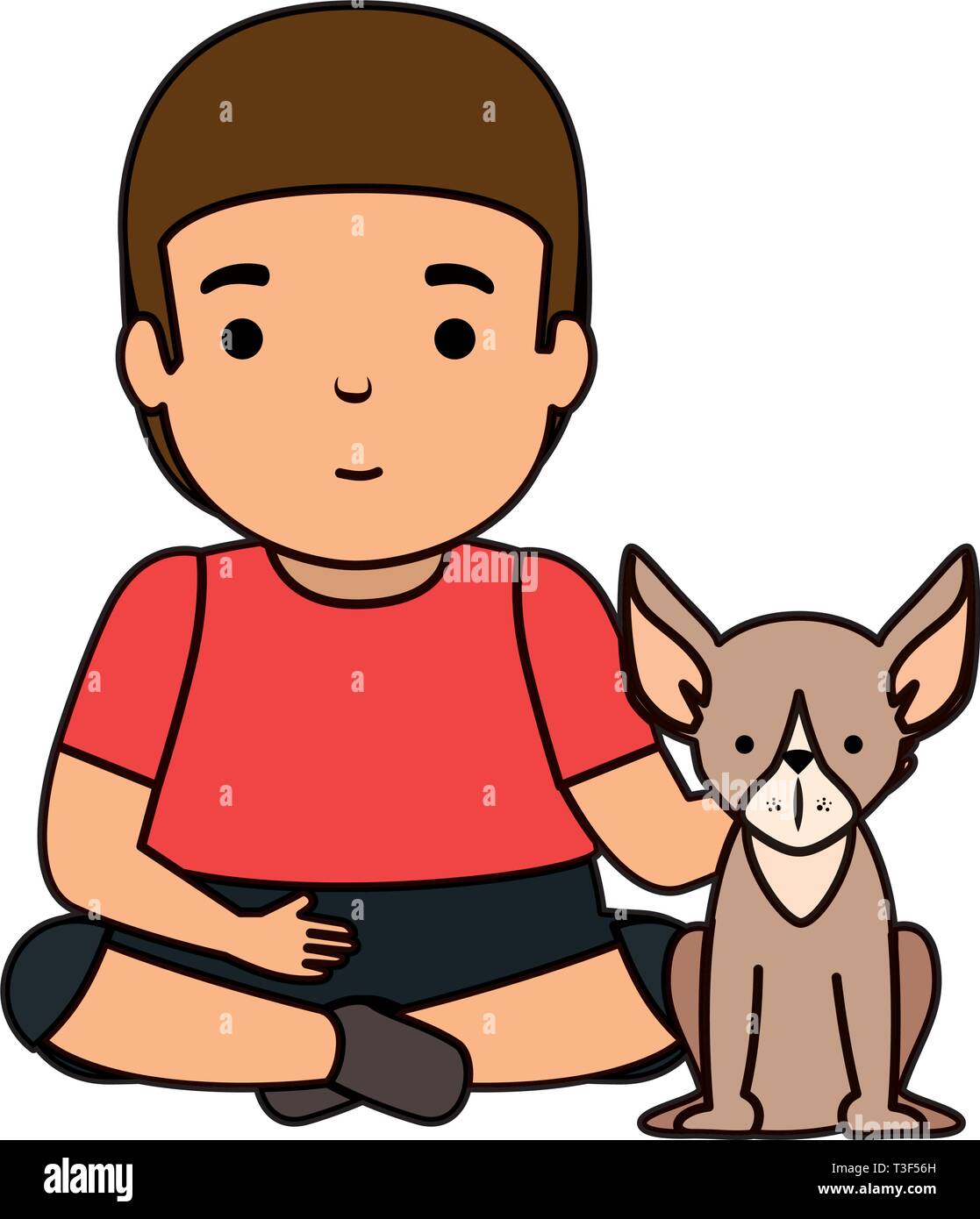 cute little boy with dog character Stock Vector Image & Art - Alamy