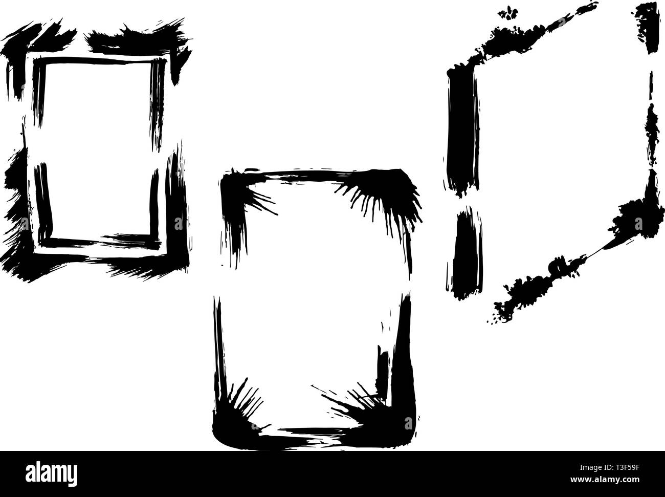 Vector Dry brush frames. Hand drawn artistic frames. Black and white ...