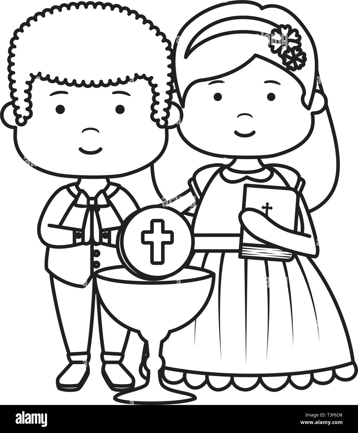 little kids with chalice and bible first communion Stock Vector Image ...