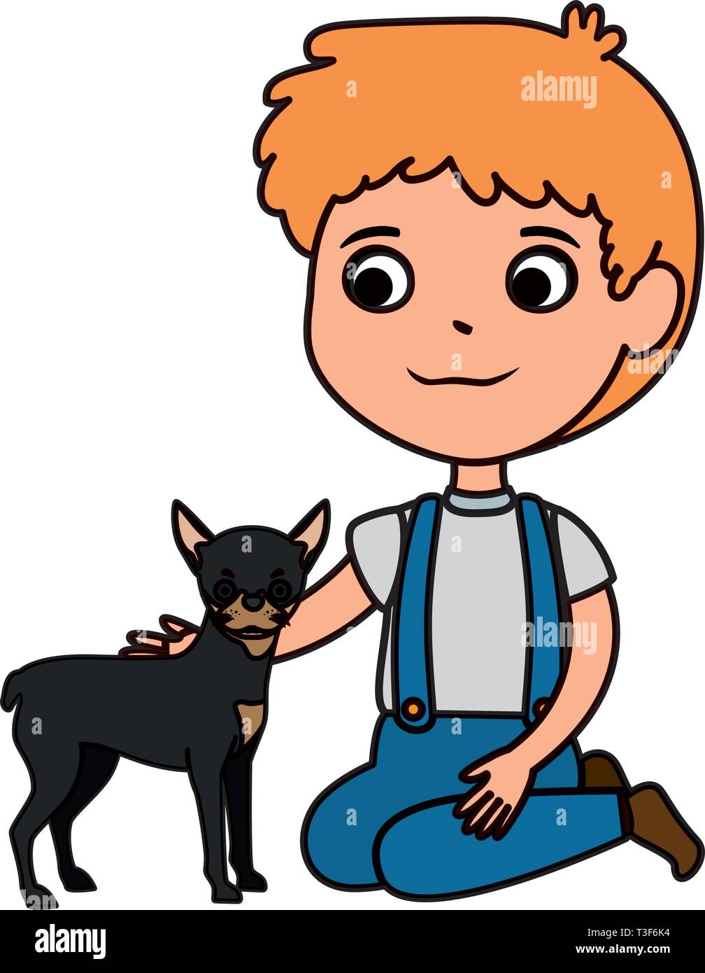 cute little boy with dog character Stock Vector Image & Art - Alamy