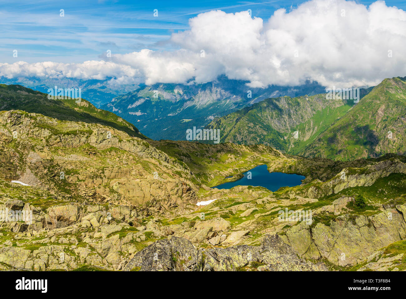 Landscape in the Mont-Blanc Massif with the lake "Lac du Brevent Stock ...