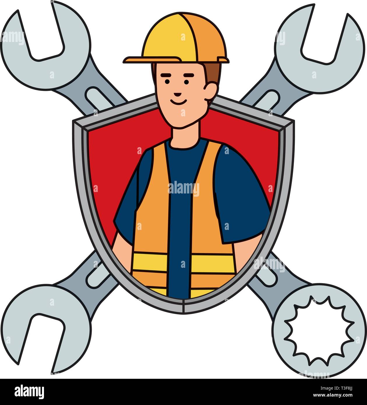 builder worker with helmet and wrenches in shield Stock Vector Image ...
