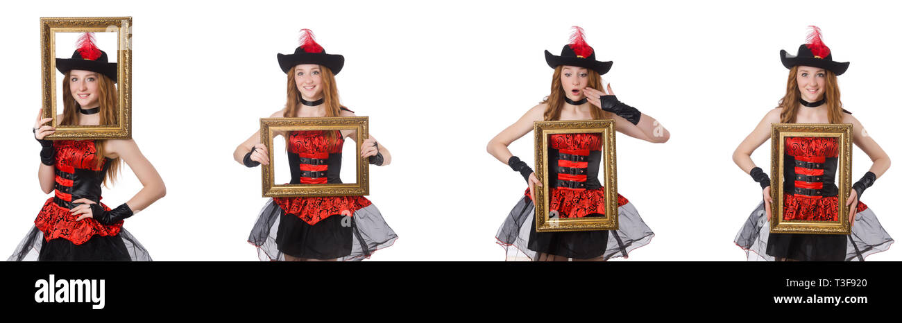 Woman pirate with picture frame isolated on white Stock Photo - Alamy