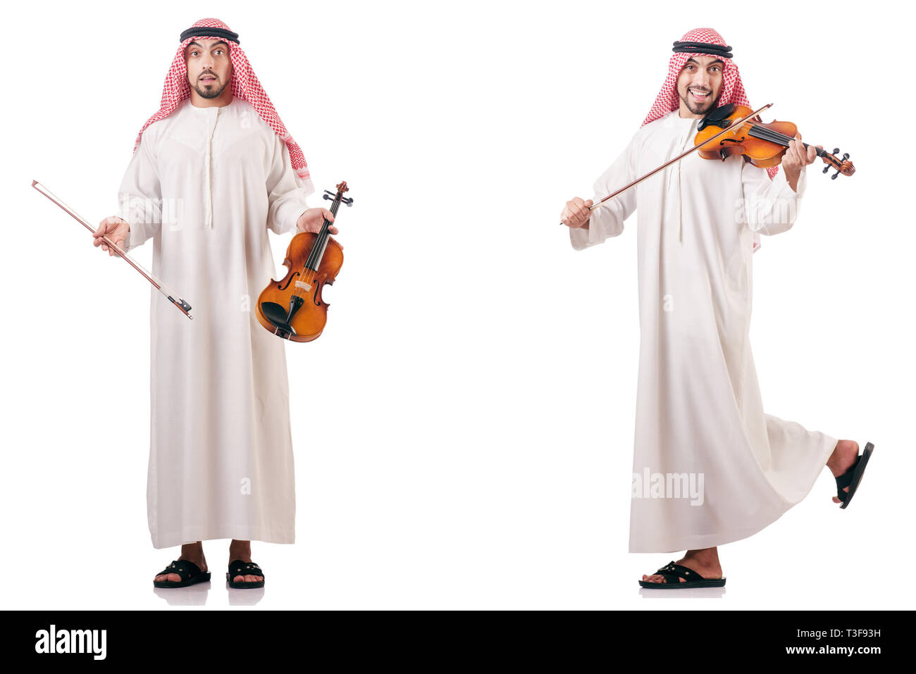 Arab man playing violin isolated on white Stock Photo - Alamy