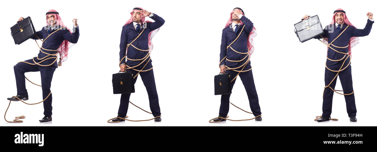 Arab man tied up with rope Stock Photo - Alamy