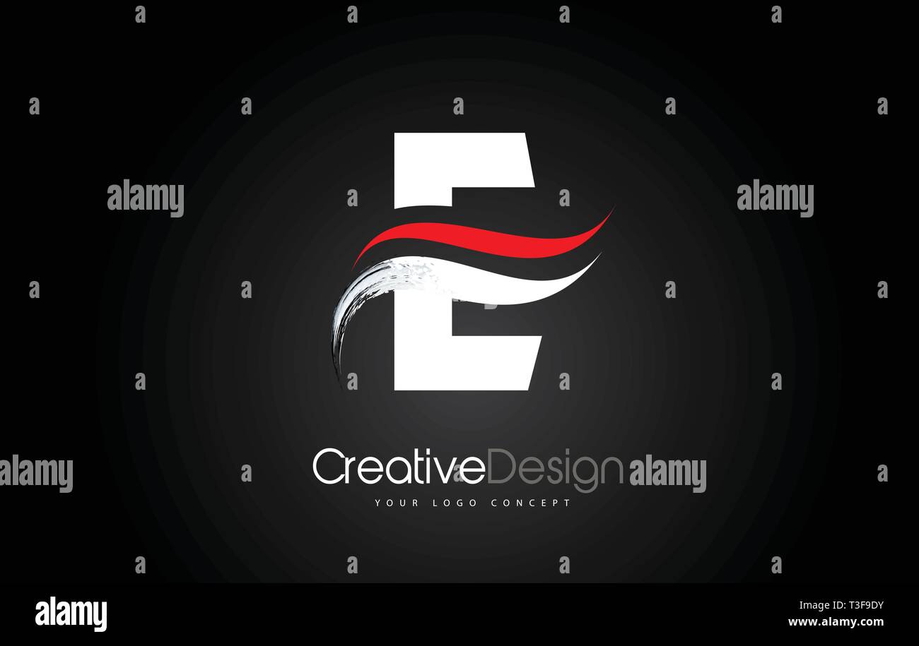 White and Red E Letter Design Brush Paint Stroke. Letter Logo on Black ...
