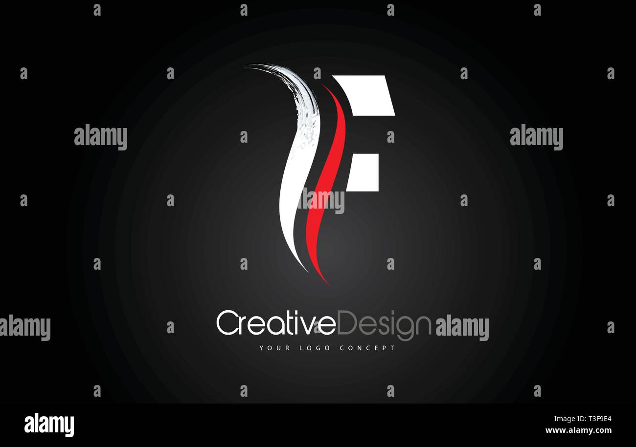 White and Red F Letter Design Brush Paint Stroke. Letter Logo on Black ...