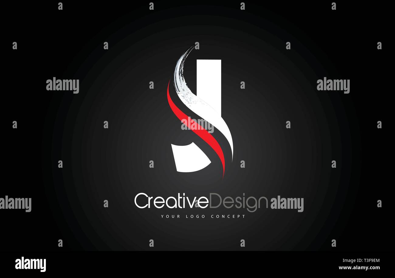 White and Red J Letter Design Brush Paint Stroke. Letter Logo on Black ...