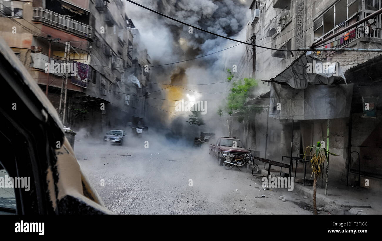 Douma, East of Damascus, Syria. 6th Apr, 2018. A street seen under ...