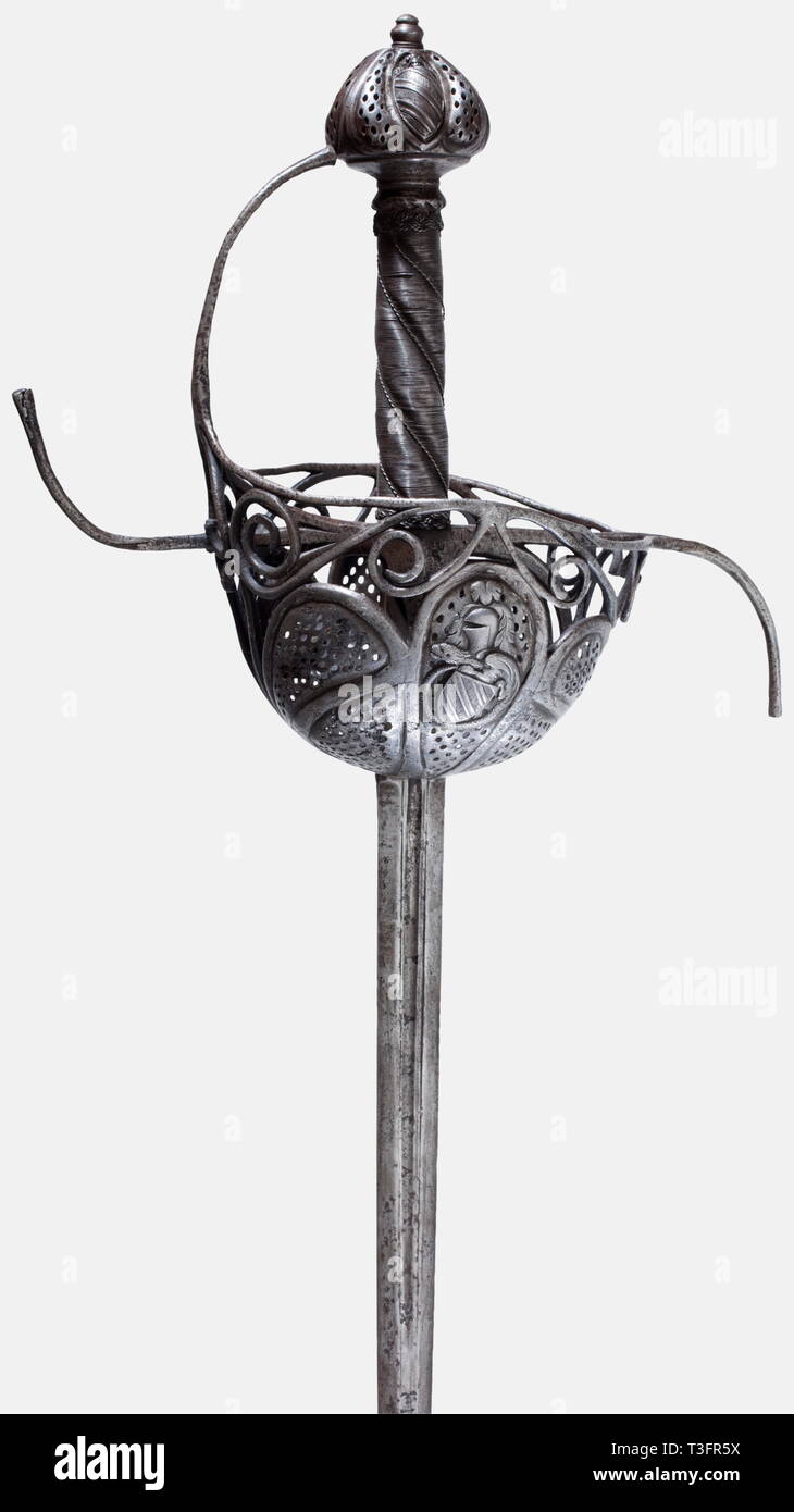 An Italian cup-hilt rapier, circa 1650 Long slender blade of flattened ...