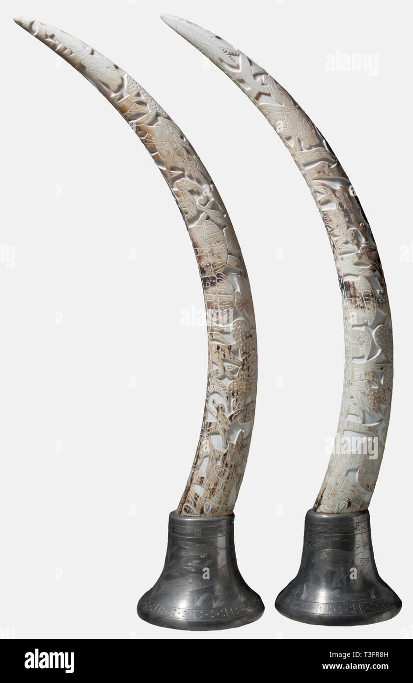 A pair of carved elephant's tusks, Africa, 2nd half of the 20th century ...